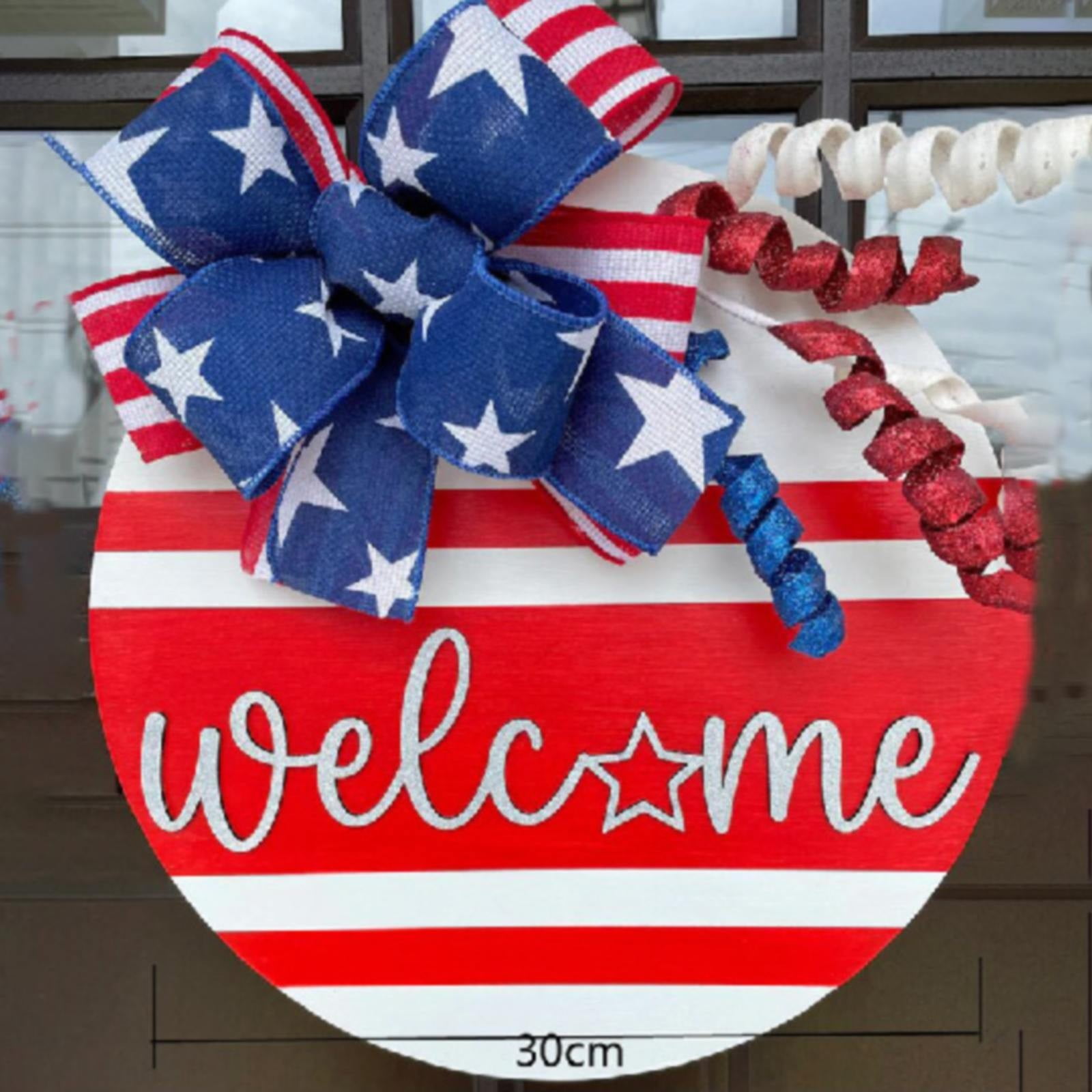 4th of July Welcome Sign Wreath Guopo Welcome Sign At The Door On July ...