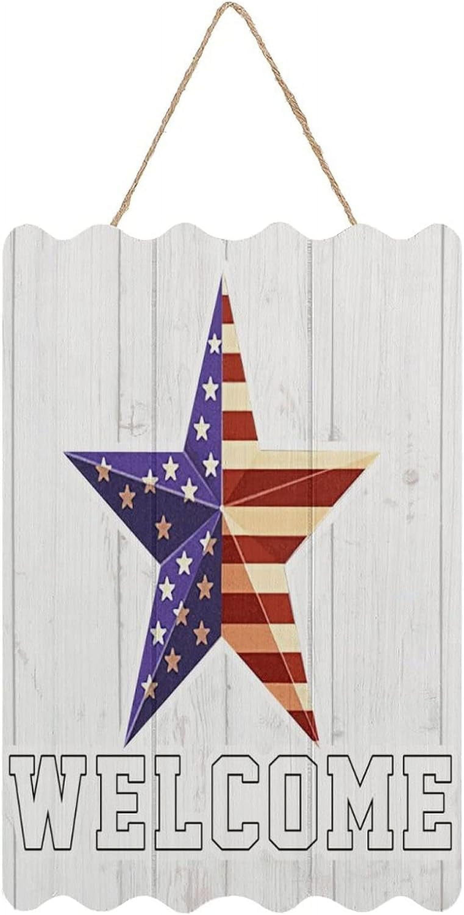 4th of July Welcome Star Wall Decorative Signs Farmhouse Wooden Signs ...