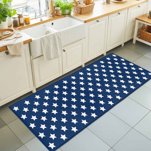 4th of July White Star on Navy Blue Rectangle Area Rug 2x6ft,Living ...