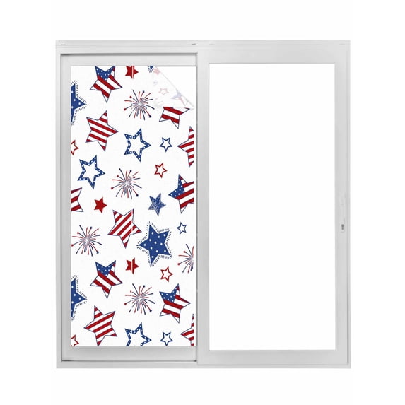 4th of July Window Privacy Film, Independence Day Blue Red Star ...