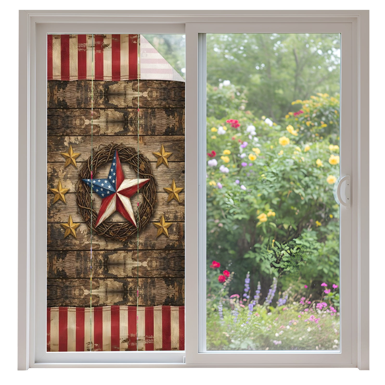 4th of July Window Privacy Film, Retro Usa Flag Star Wreath of Vines ...