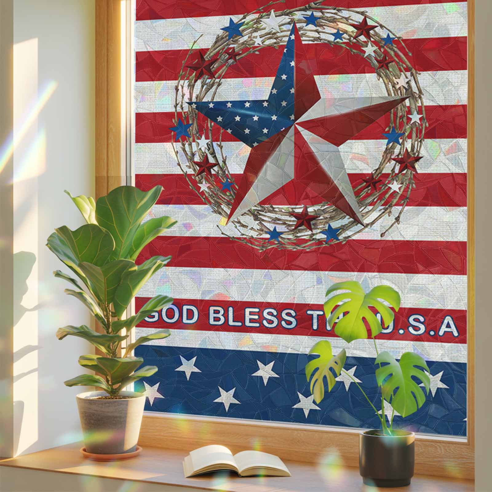 4th of July Window Privacy Film, USA Flag Star Red Stripes Stained ...
