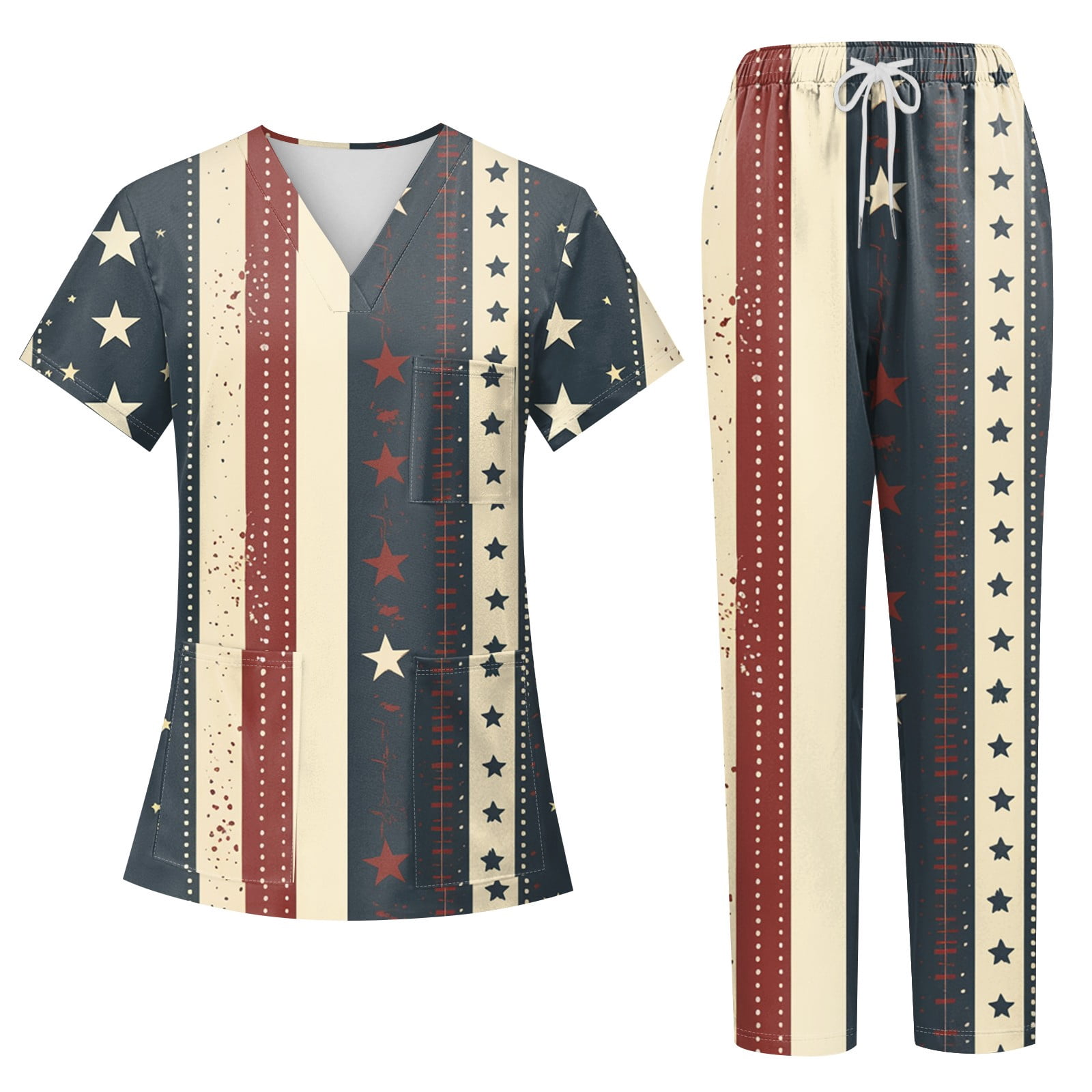4th of July Women's 250th Anniversary USA Medical Scrub Set, V-Neck ...