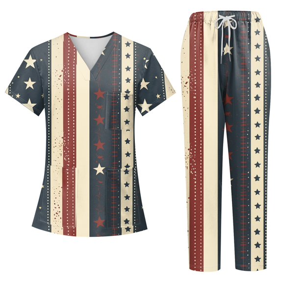 4th of July Women's 250th Anniversary USA Medical Scrub Set, V-Neck ...