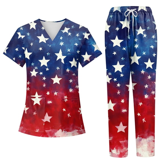 4th of July Women's 250th Anniversary USA Medical Scrub Set, V-Neck ...