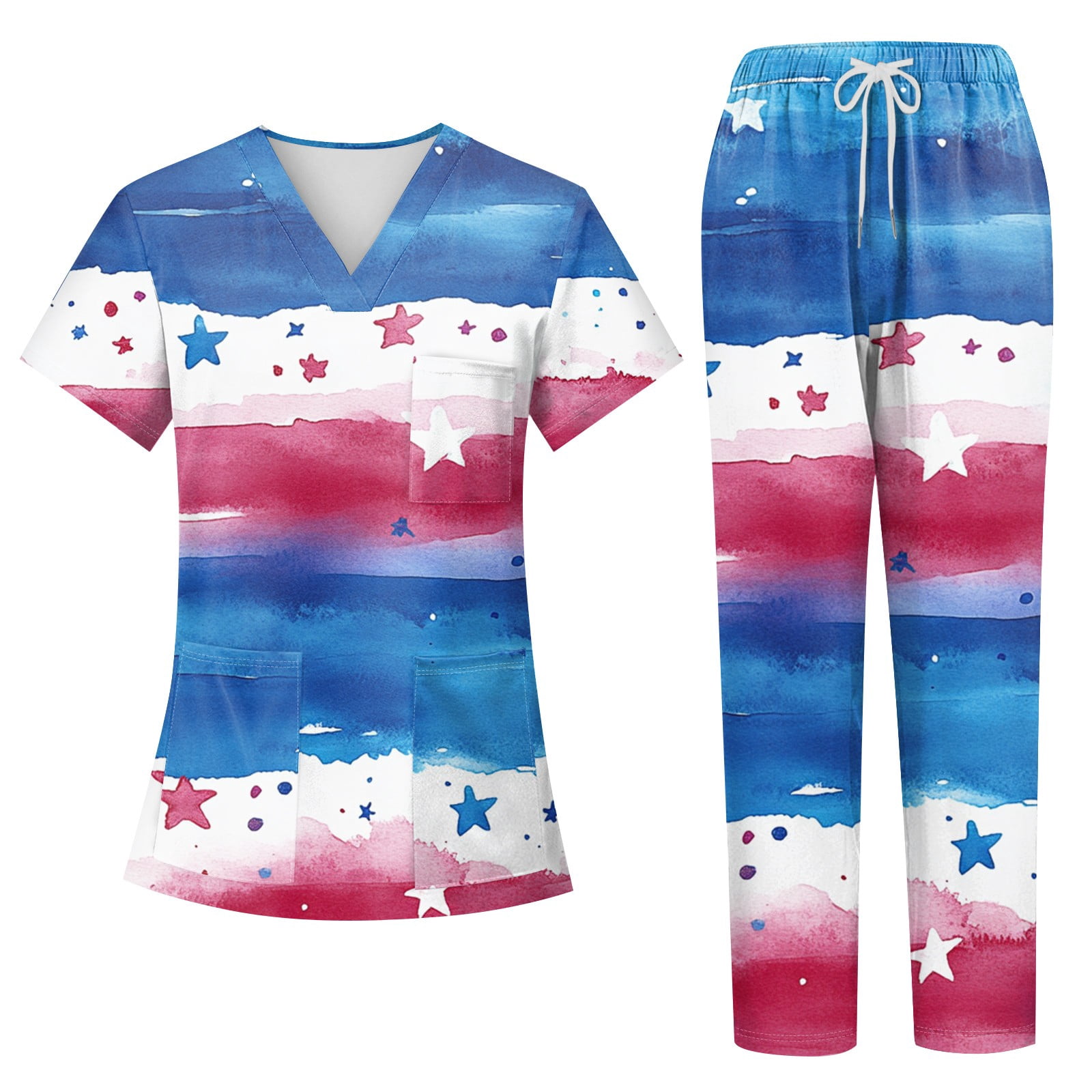 4th of July Women's 250th Anniversary USA Medical Scrub Set, V-Neck ...