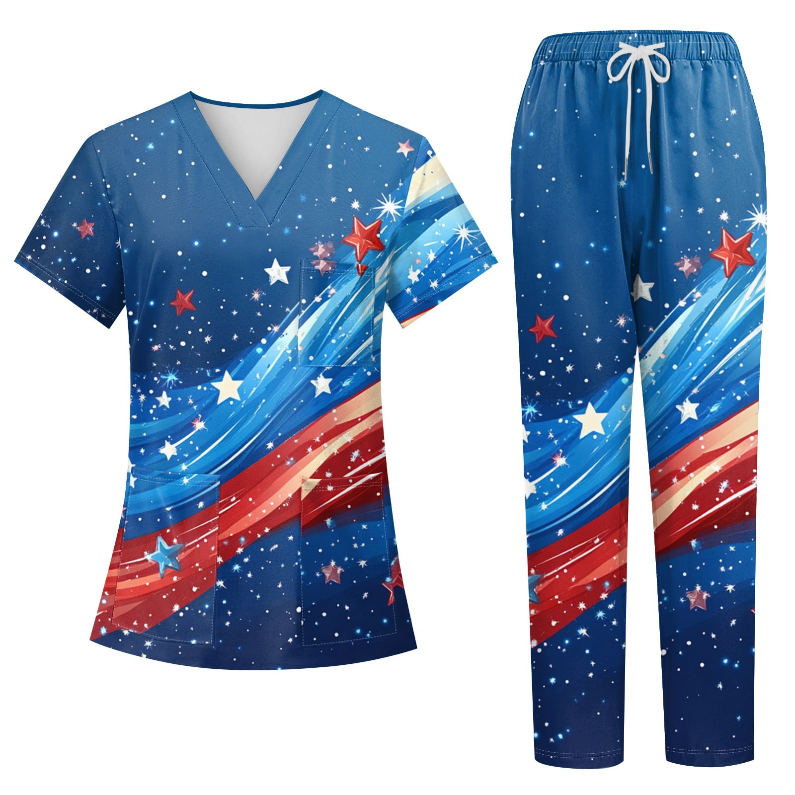 4th of July Women's 250th Anniversary USA Medical Scrub Set, V-Neck ...
