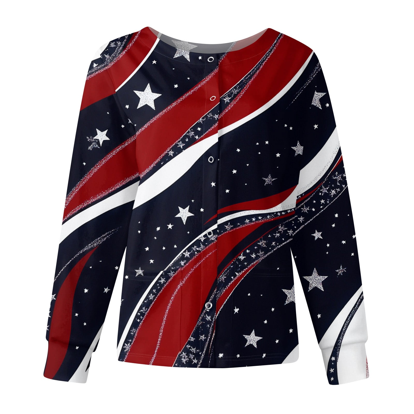 4th Of July Womens Warm Up Scrubs Jacket Funny Red Blue and White Flag ...