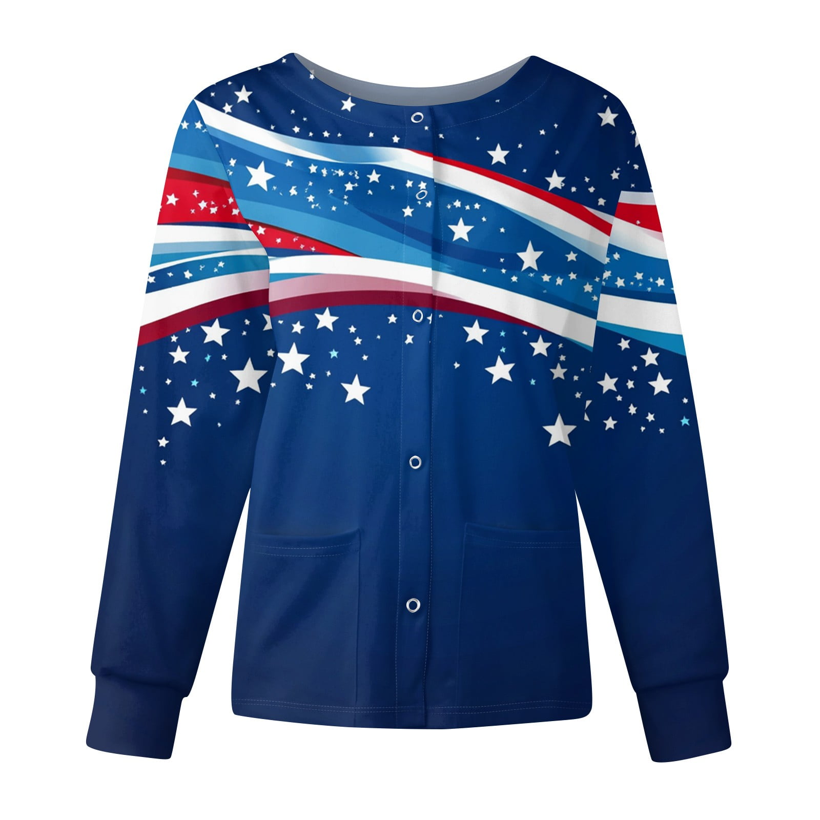 4th Of July Womens Warm Up Scrubs Jacket Funny Red Blue and White Flag ...