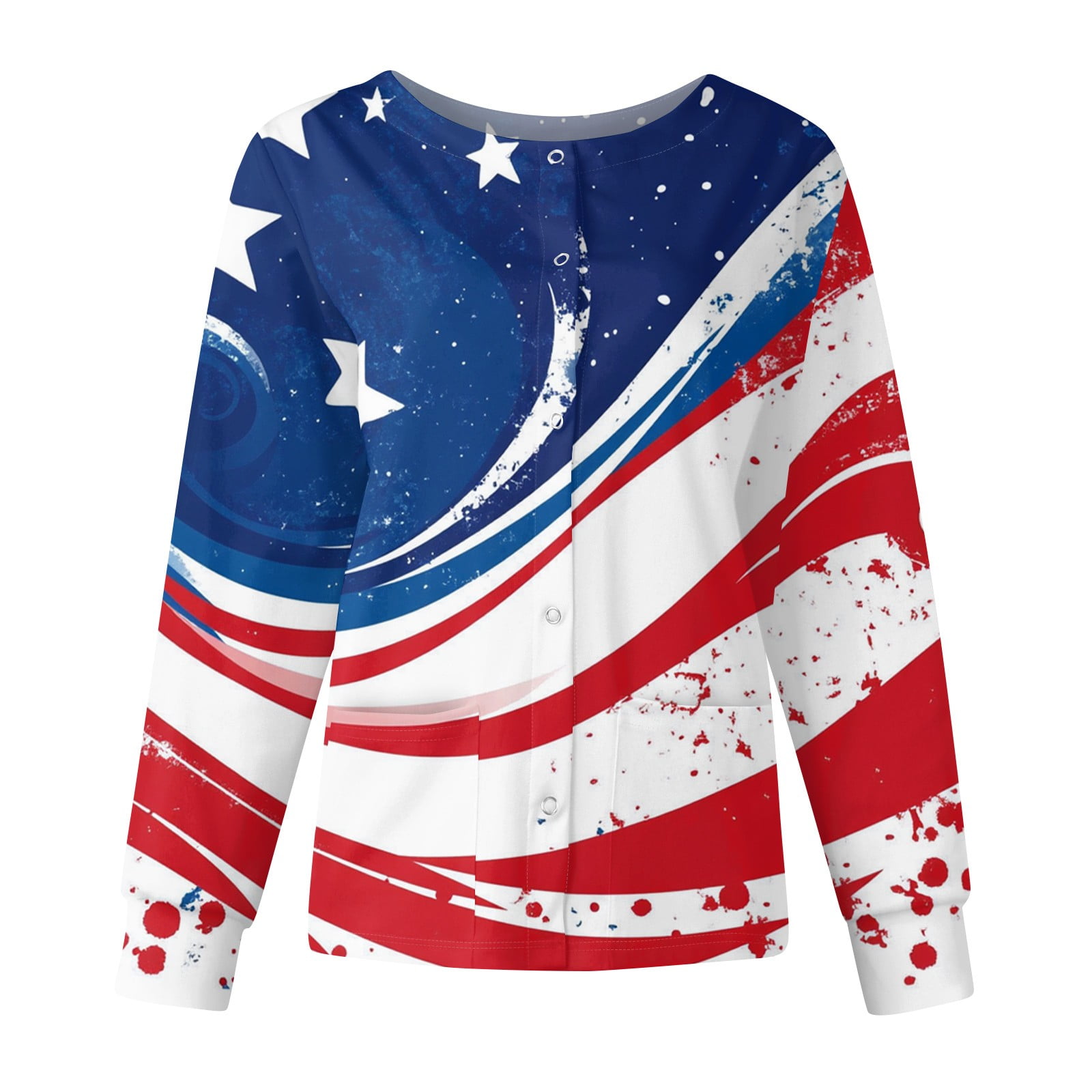 4th Of July Womens Warm Up Scrubs Jacket Funny Red Blue and White Flag ...