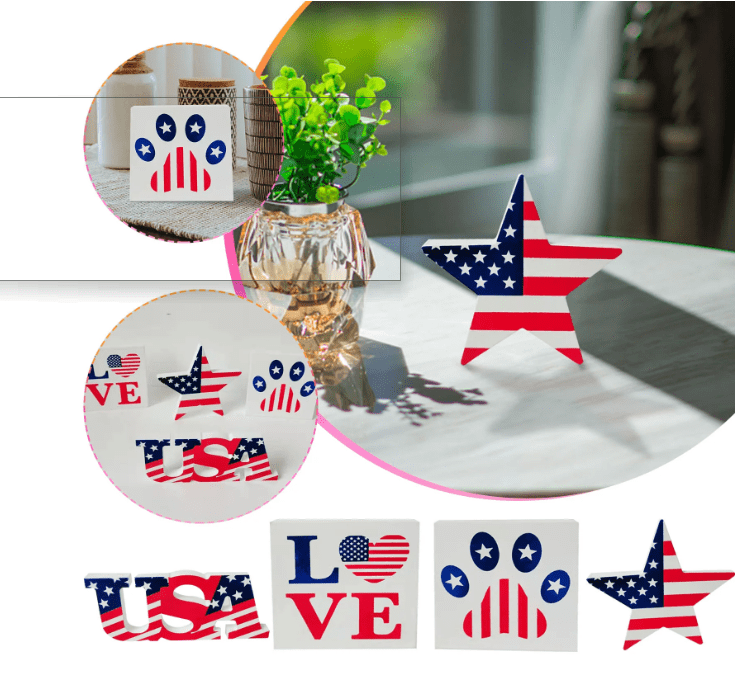 4th of July Wood USA Letter Sign Patriotic Table Decor, US Flag Cutout ...