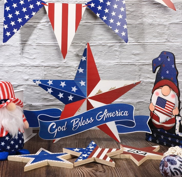 4th of July Wooden Decoration Patriotic Hanging Door Sign, American ...