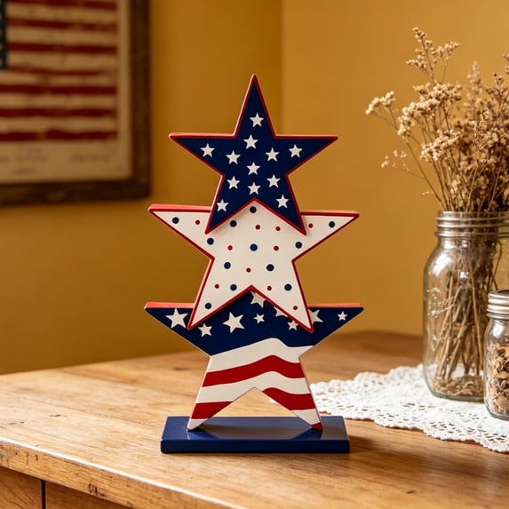 4th Of July Wooden Star Table Decor Patriotic Red White Blue ...