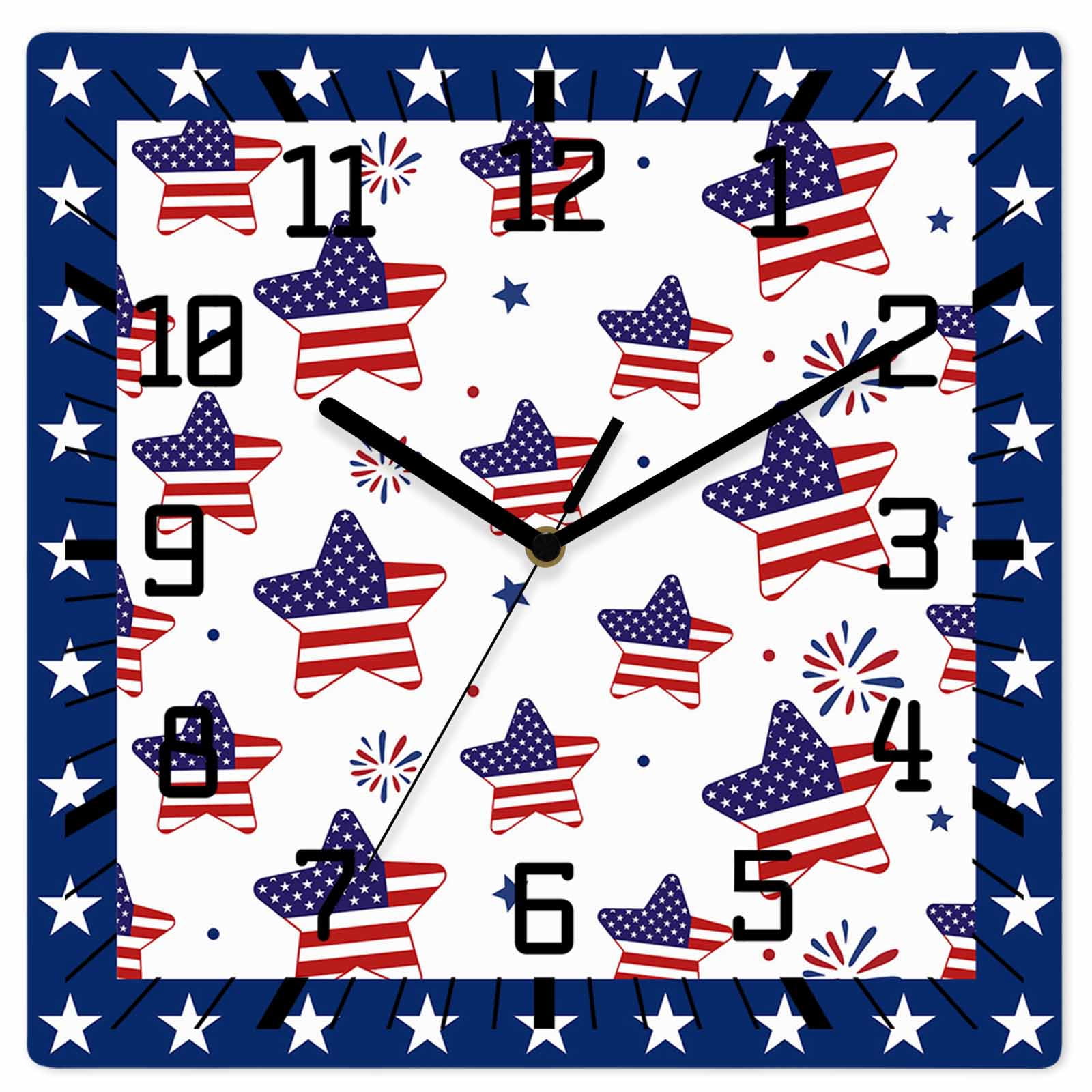 4th of July Wooden Wall Clock Silent Non Ticking, American Flag Blue ...