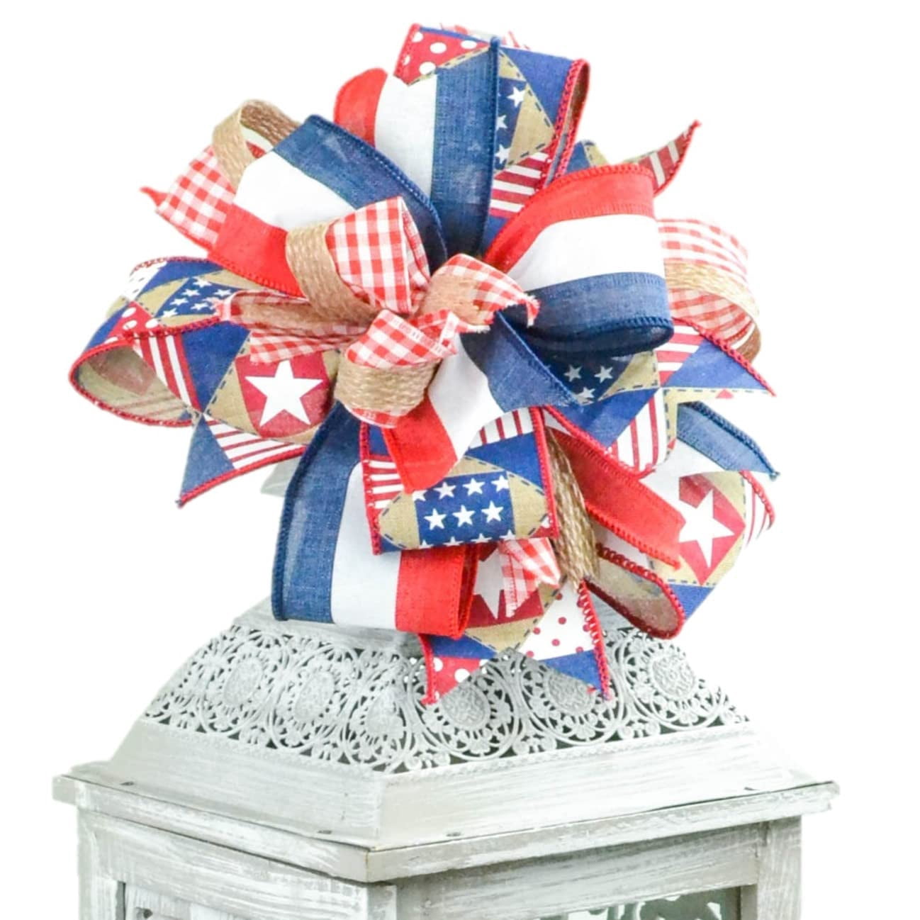 4th of July Wreath Bow - Americana Bows Already Made - Premade Flag Bow ...
