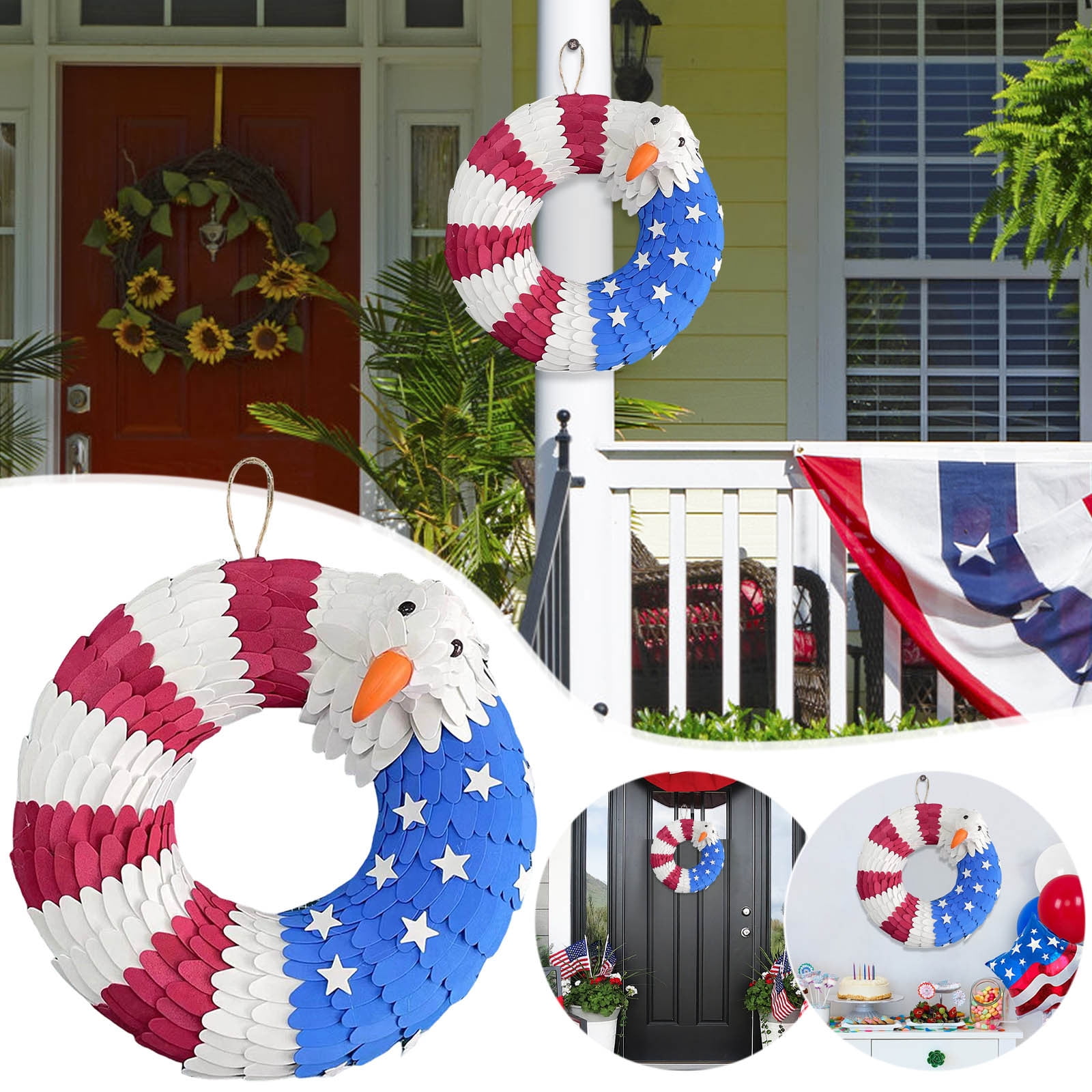 4th of July Wreath for Front Door, 2025 New Patriotic Wreath Handmade ...