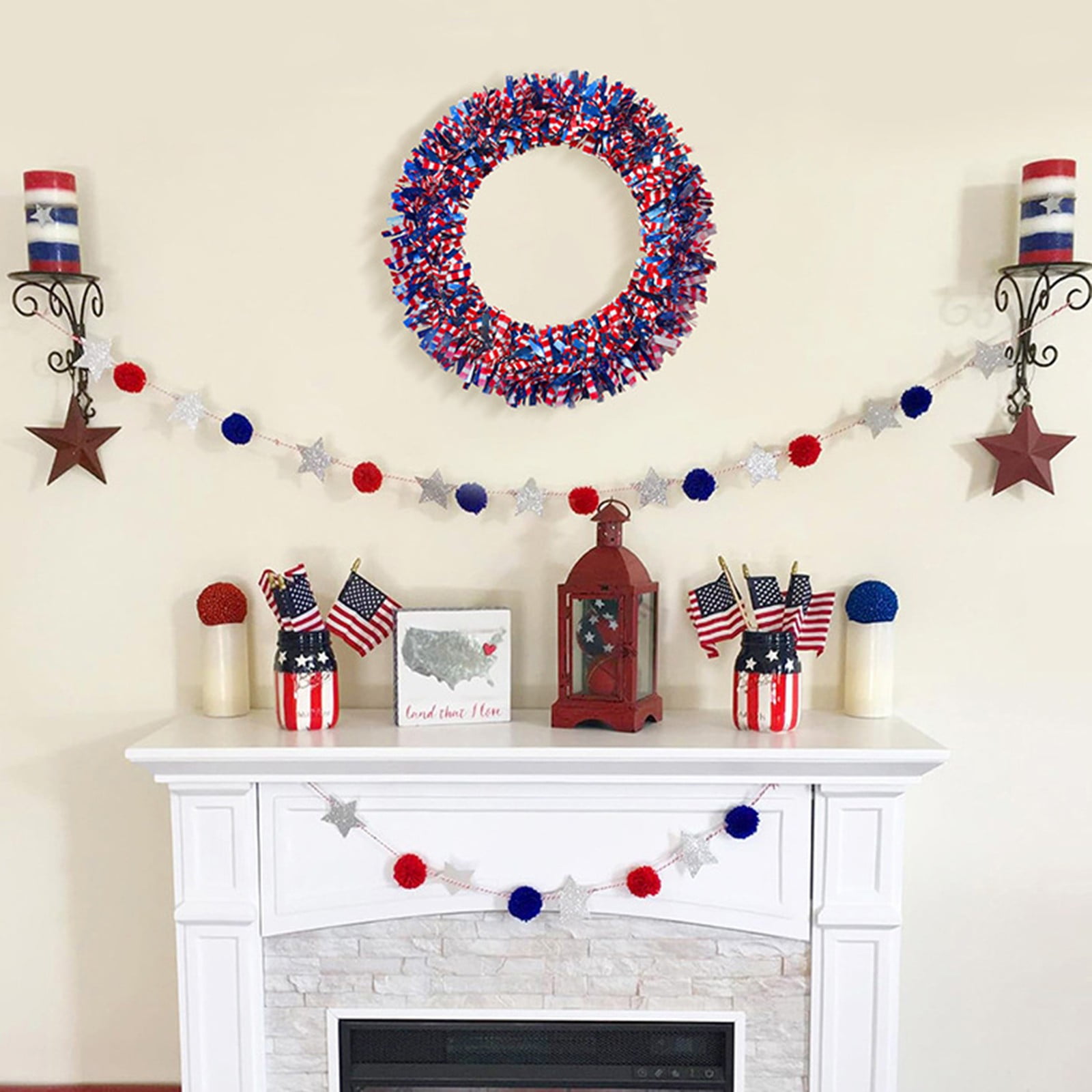4th of July Wreaths for Front Door, Summer Patriotic 13 inch ...