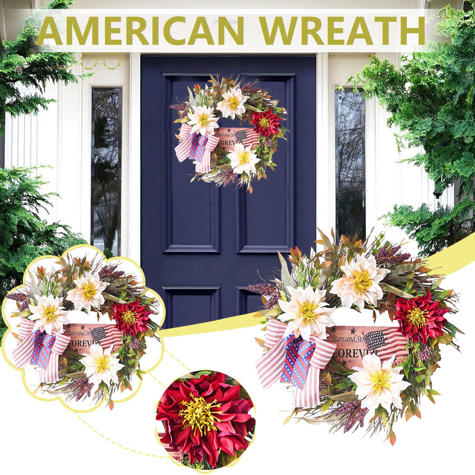 4th of July Wreaths for Front Door, Summer Patriotic Independence Day ...