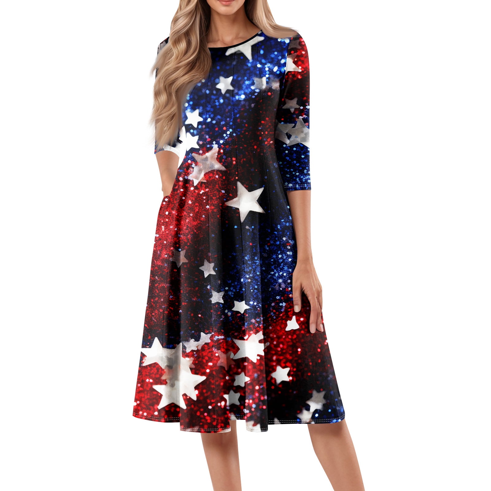 4th Of July Boho Maxi Dresses for Women 2025 Summer 3/4 Sleeve ...