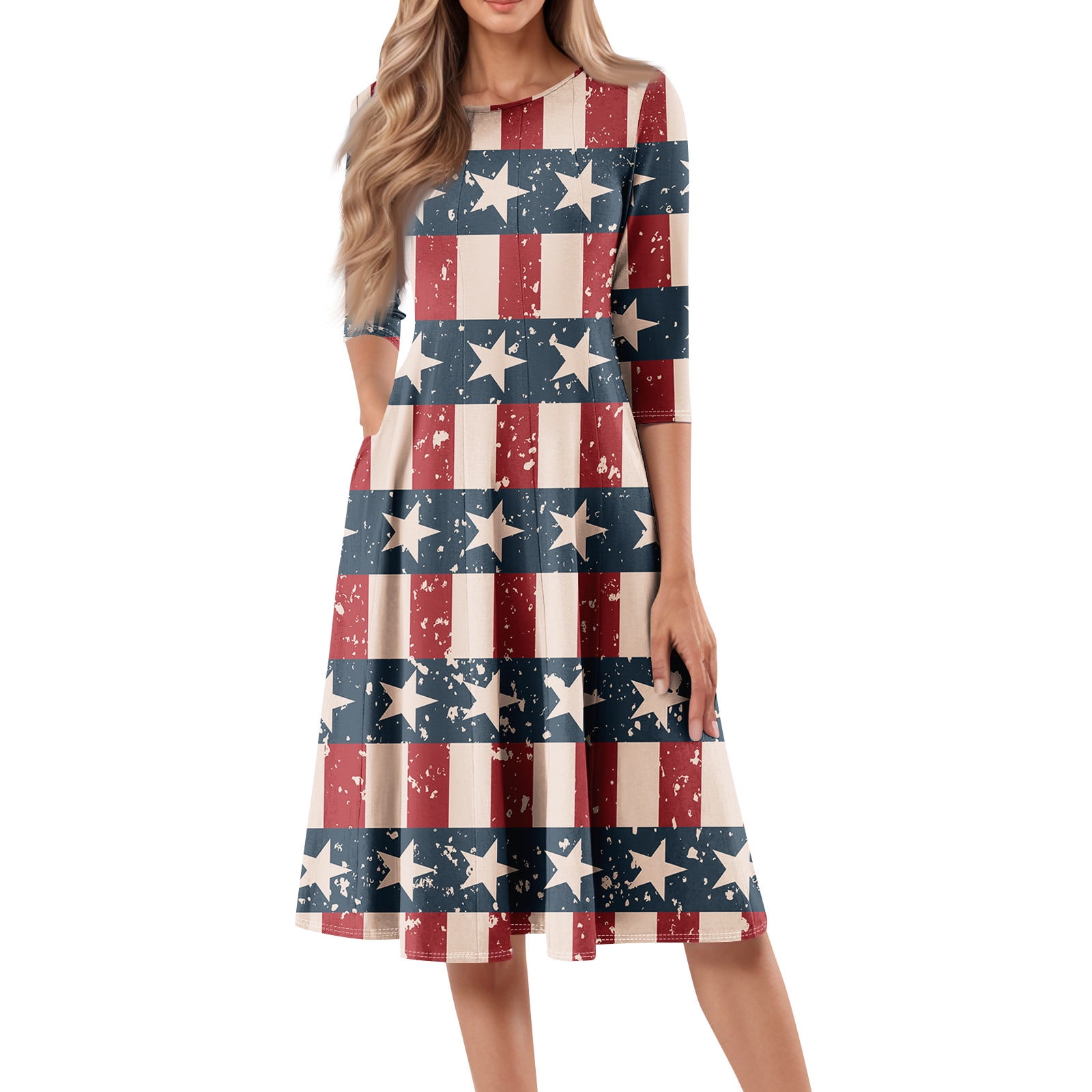 4th Of July Dresses for Women 2025 Elegant Classy Casual 3/4 Sleeve ...