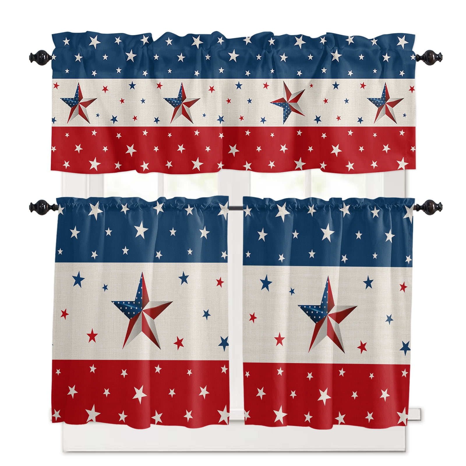 4th of Kitchen Curtains Valances and Tiers July American Star Red and ...