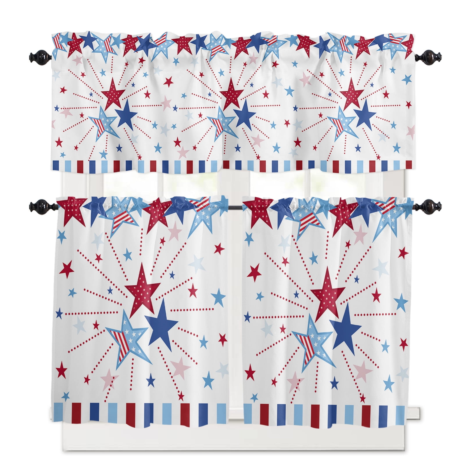 4th of Kitchen Curtains Valances and Tiers July Patriotic Independence ...