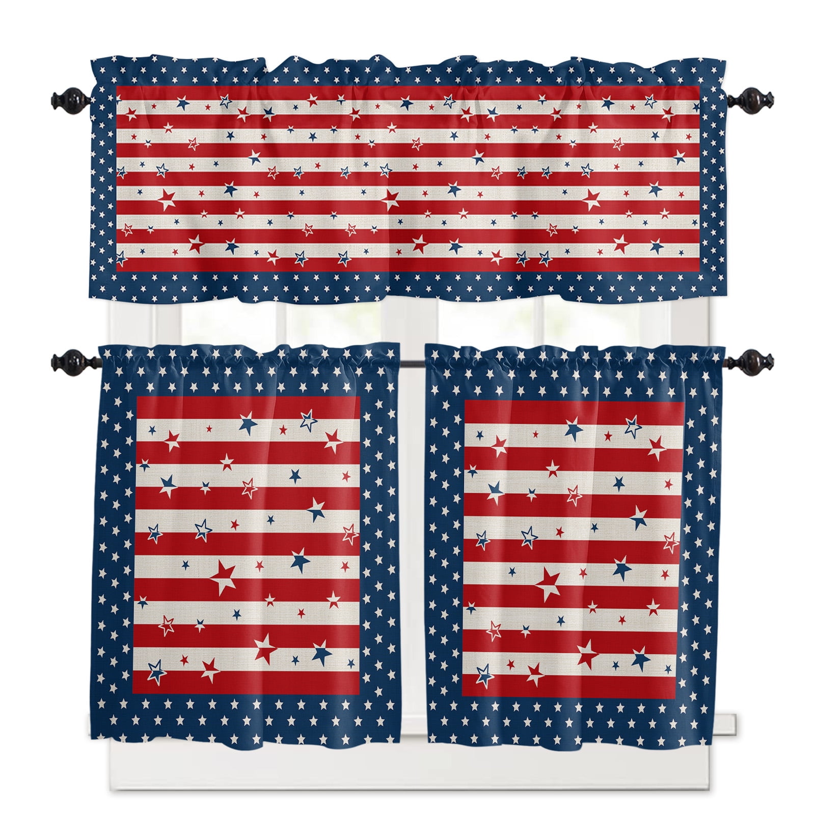 4th of Kitchen Curtains Valances and Tiers July USA Flag Star Patriot ...