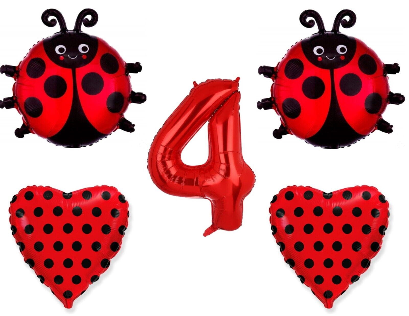 4th Ladybug Fourth Birthday Balloons 5 piece Decoration Supplies Party ...