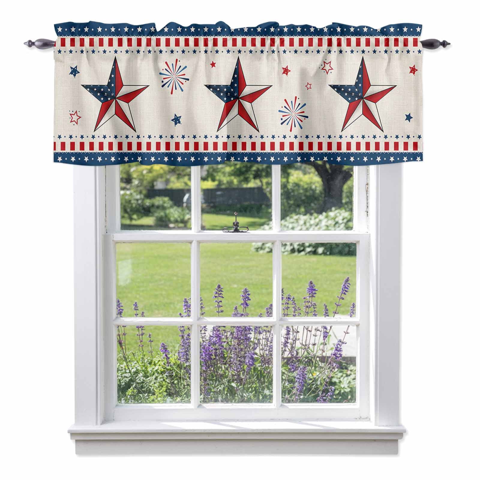 4th of Light Filtering Valance Curtains, July Gnome Red and Blue ...