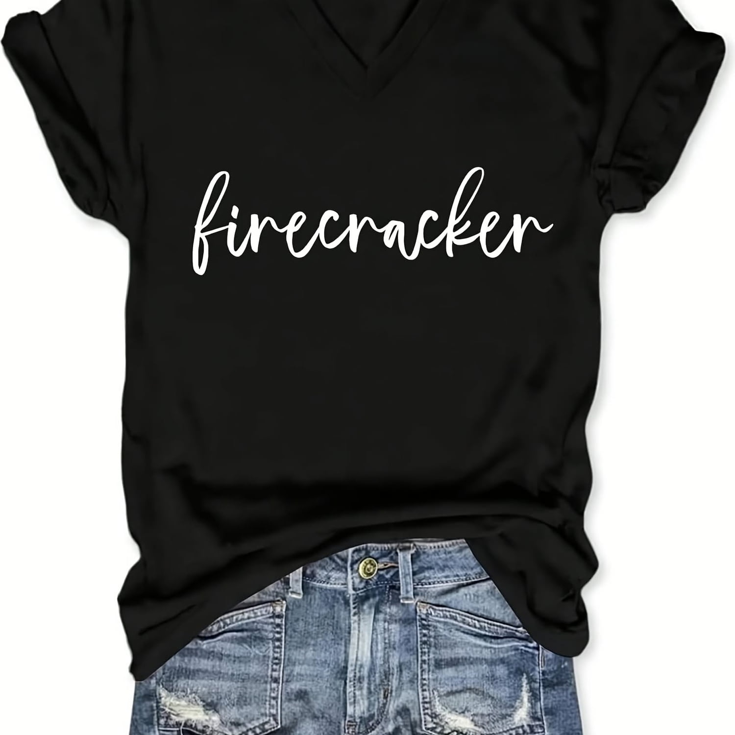 4th Of Julhir Wo Fire V Neck Fourth Of July Patriotic Graphic S ...