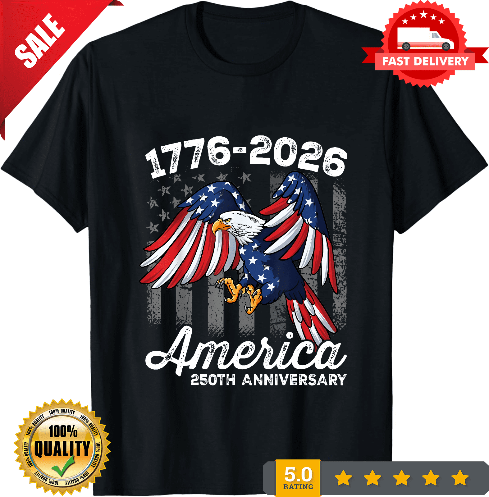 4th Of July 250 Year Anniversary 1776-2026 T-Shirt , Unisex Tee, ULTRA ...