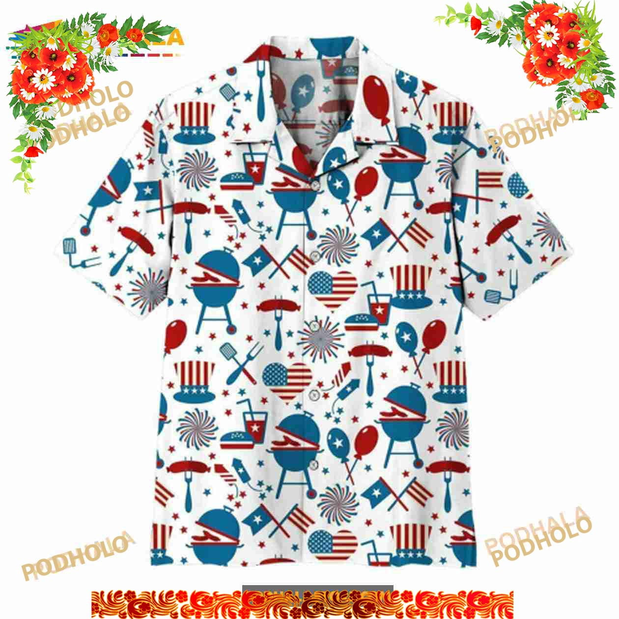 4th Of July Aloha Beach Hawaiian Shirt - Walmart.com