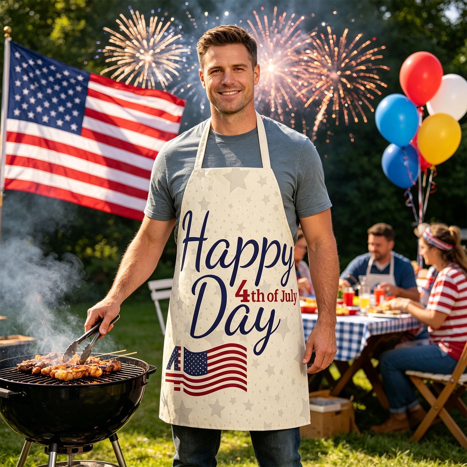 4th Of July Apron, Rvkxad Adjustable Patriotic Red White Blue Kitchen ...