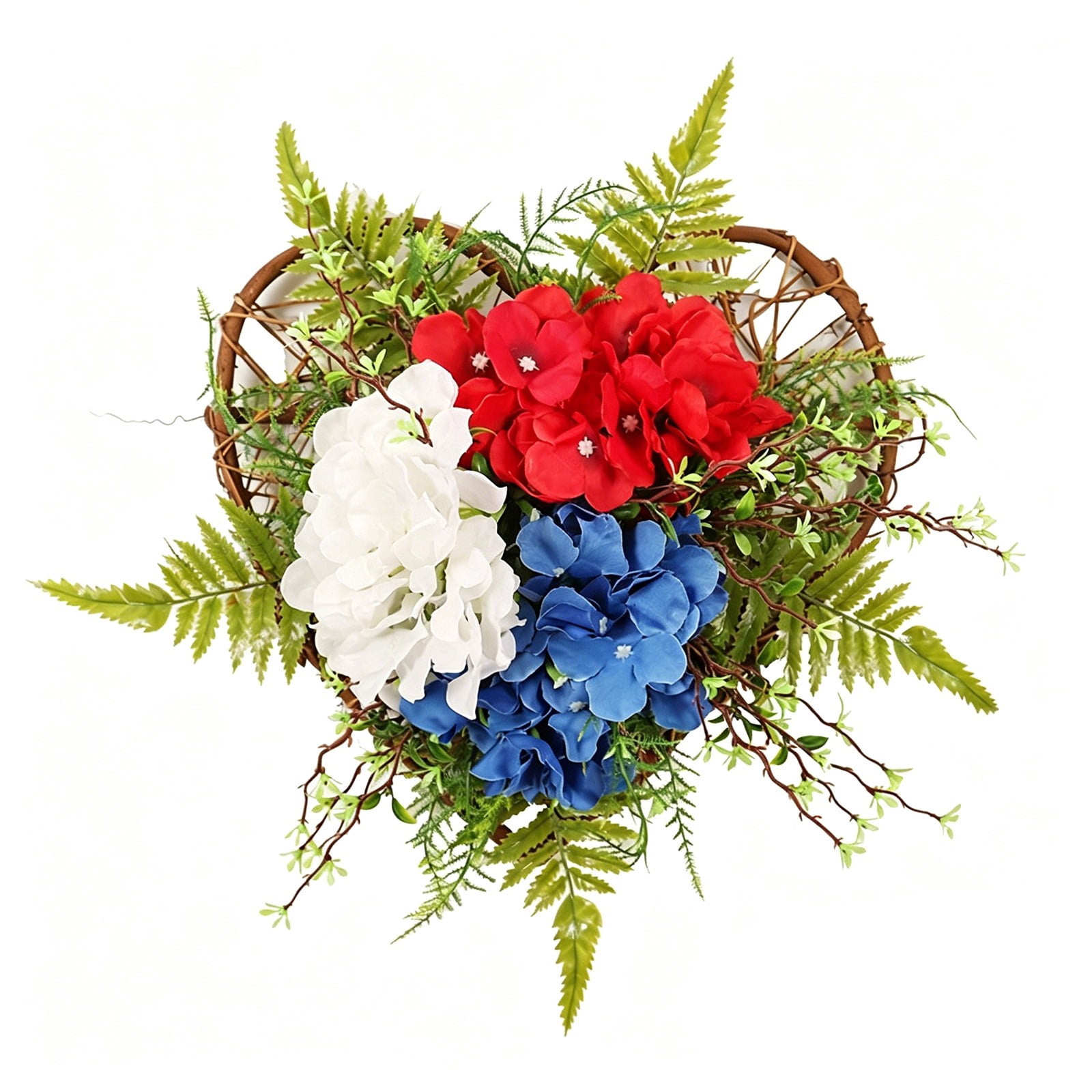 4th Of July Artificial Hydrangea Wreath Red White Blue Heart Shaped ...
