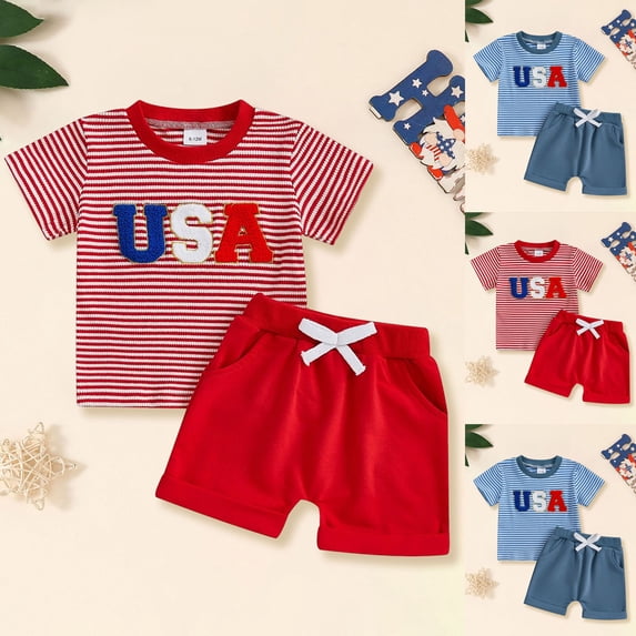 4th Of July Baby Boy Girl Outfit Toddler Truck Flag T Shirt Top Shorts ...