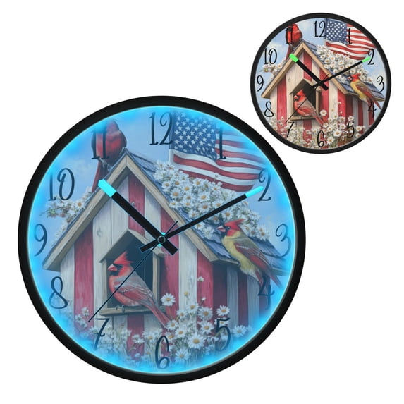 4th Of July Cardinal Bird Luminous Wall Clock with Sound-Activated LED ...