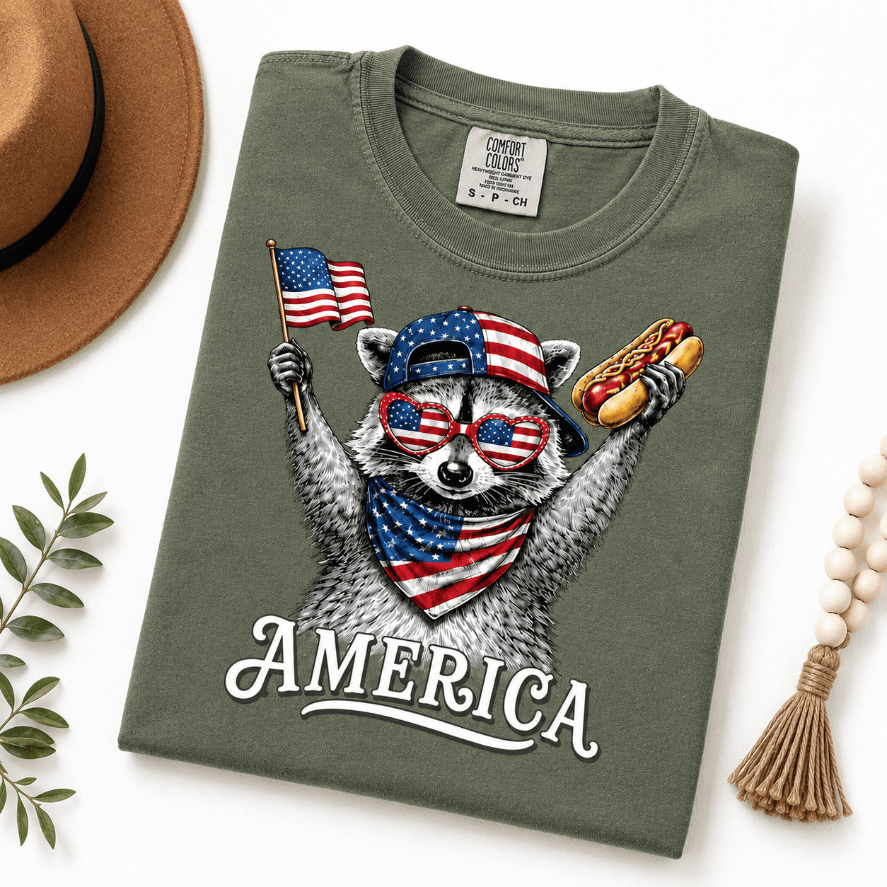 4th Of July Comfort Colors Shirt, America Raccoon Hotdog Flag Tee ...