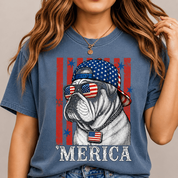 4th Of July Comfort Colors Shirt, Merica Bulldog Flag Sunglasses Tee ...