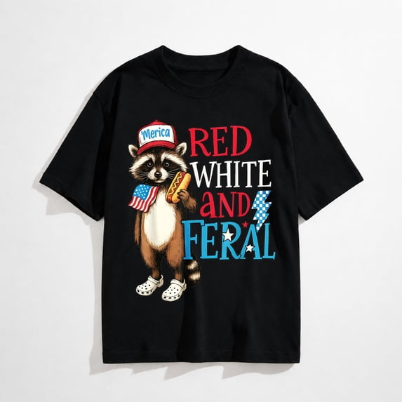 4th Of July Cute Red White And Feral ShirtFunny Raccoon 4th of July ...