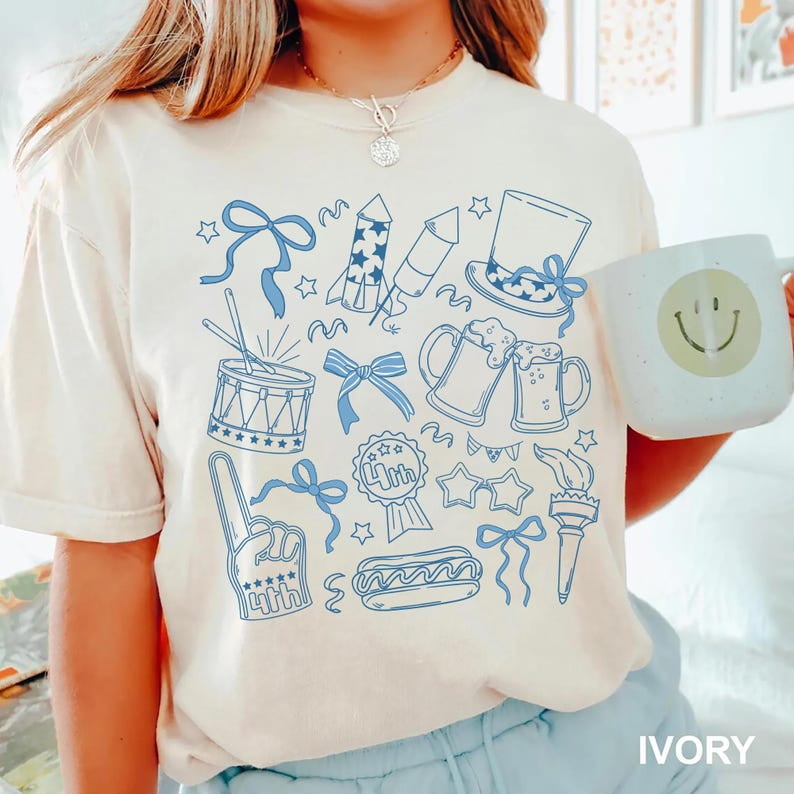 4th Of July Doodle Tee Patriotic Red White and Blue Shirt USA ...