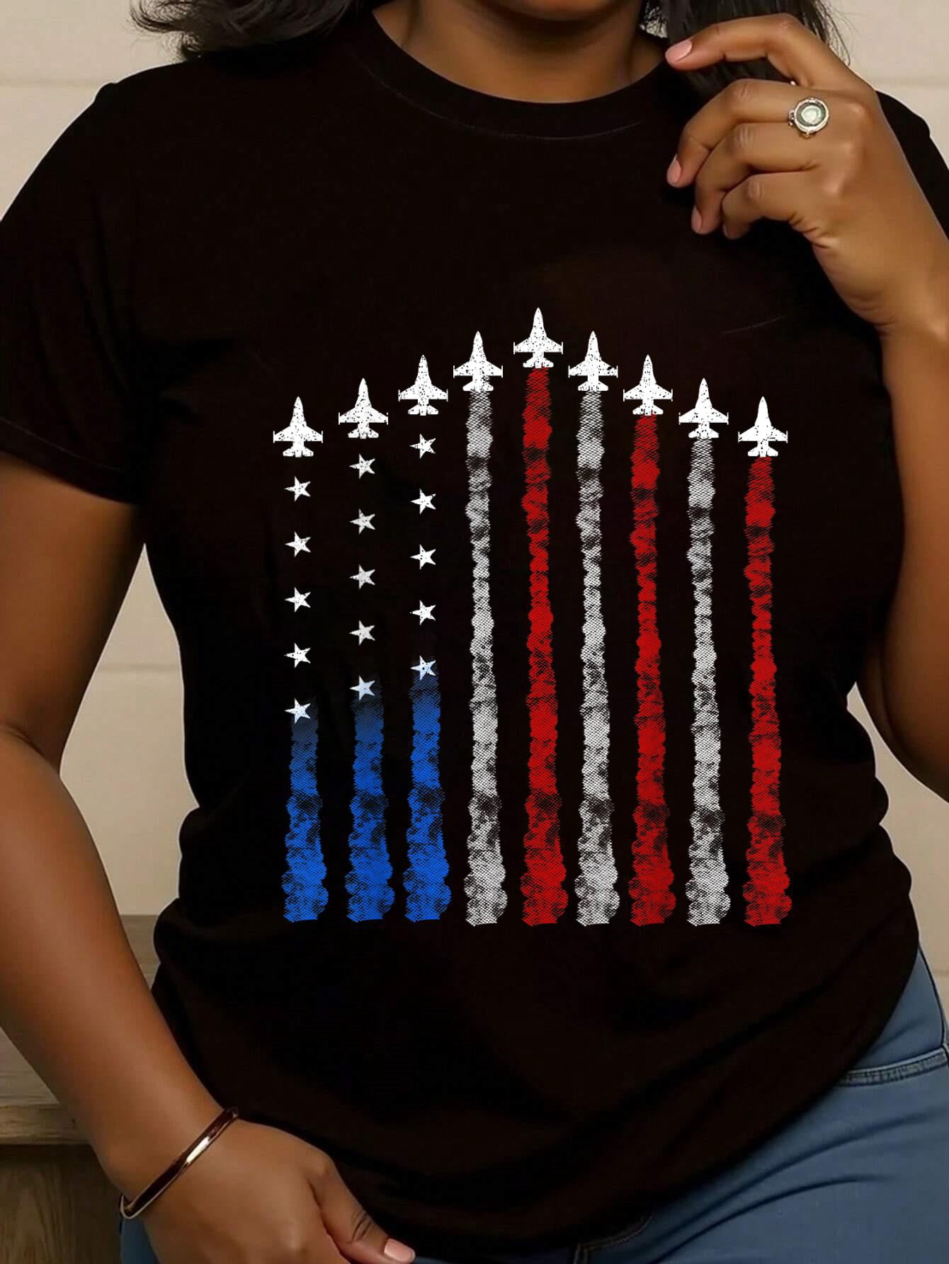 4th Of July Fighter Jet Airplane Red White Blue USA Flag T-Shirt for ...