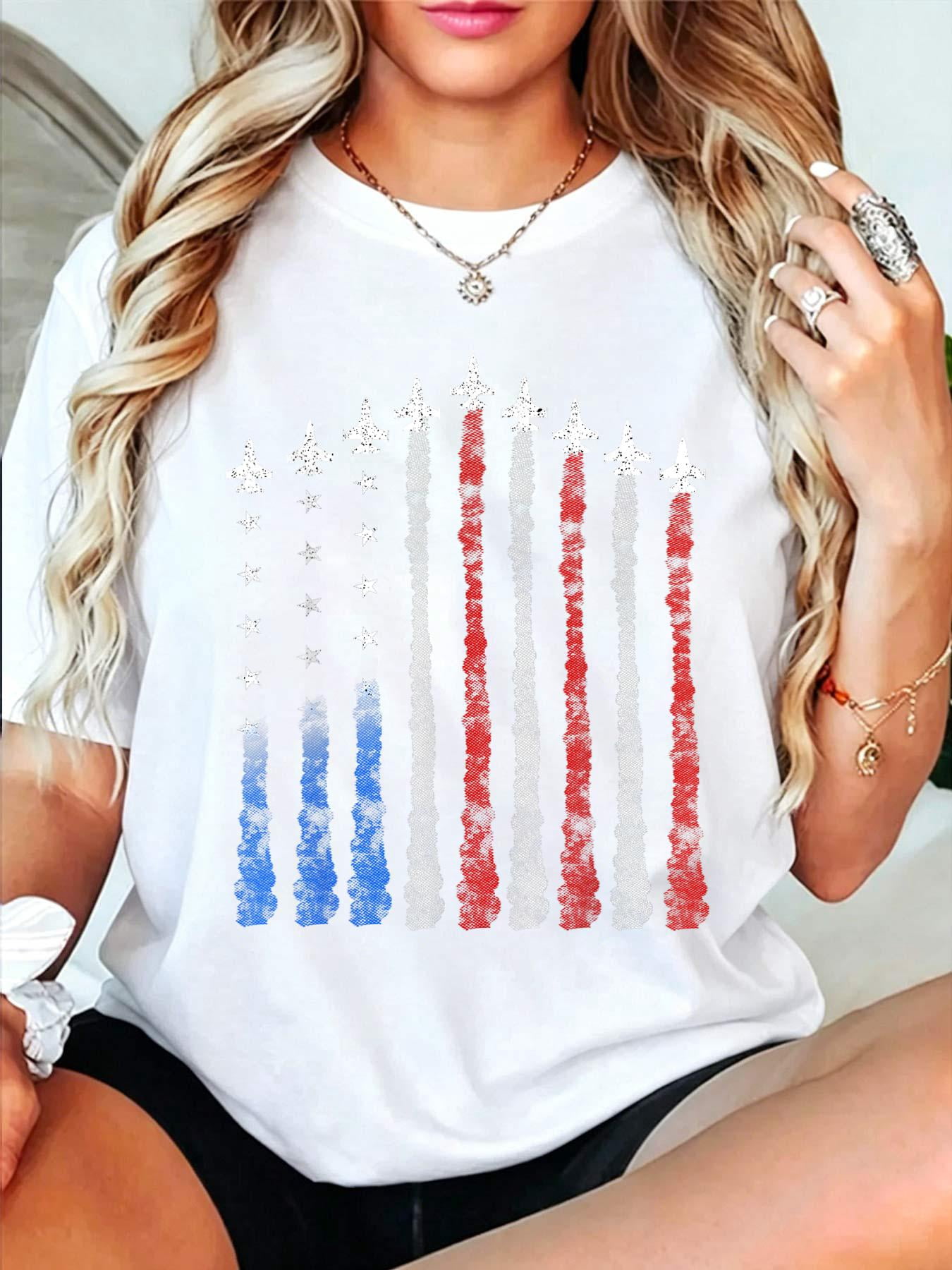 4th Of July Fighter Jet Airplane Red White Blue USA Flag T-Shirt for ...