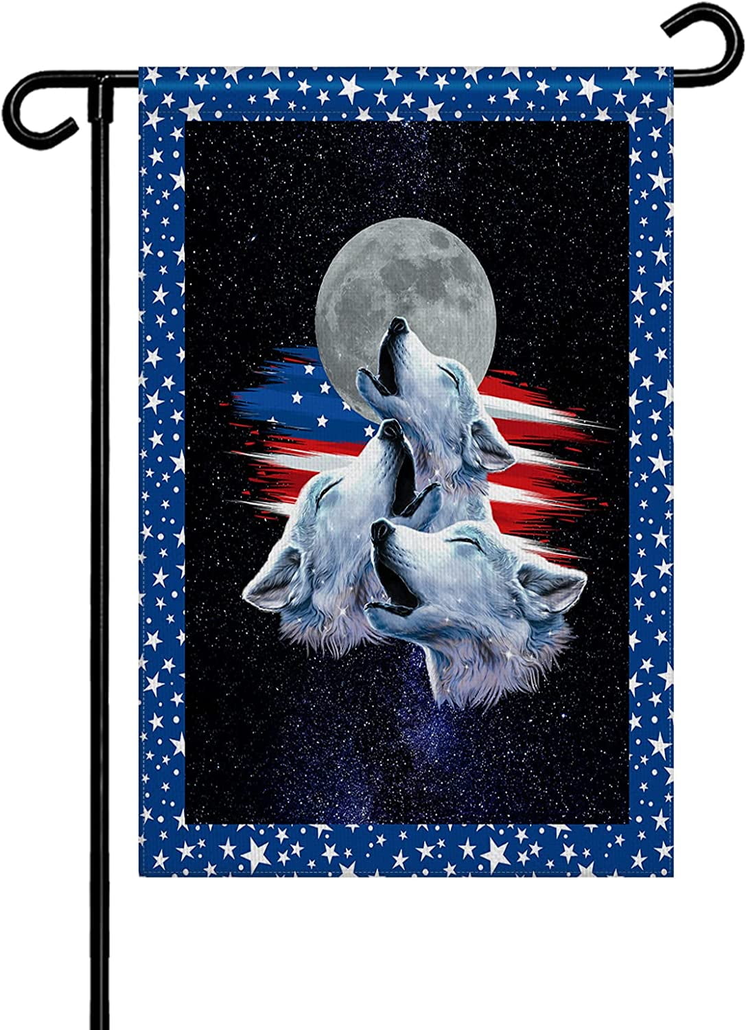 4th Of July Garden Flag Double Sided, Wolf Moon Night Blue Star ...