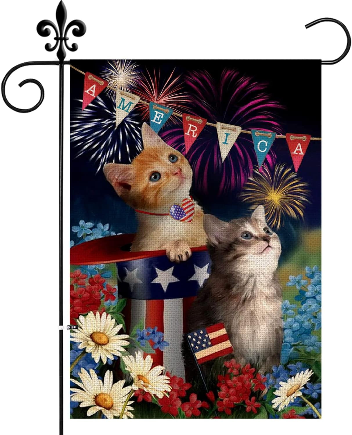 4th Of July Garden Flag Patriotic USA Cat Welcome Flags Double Sided ...