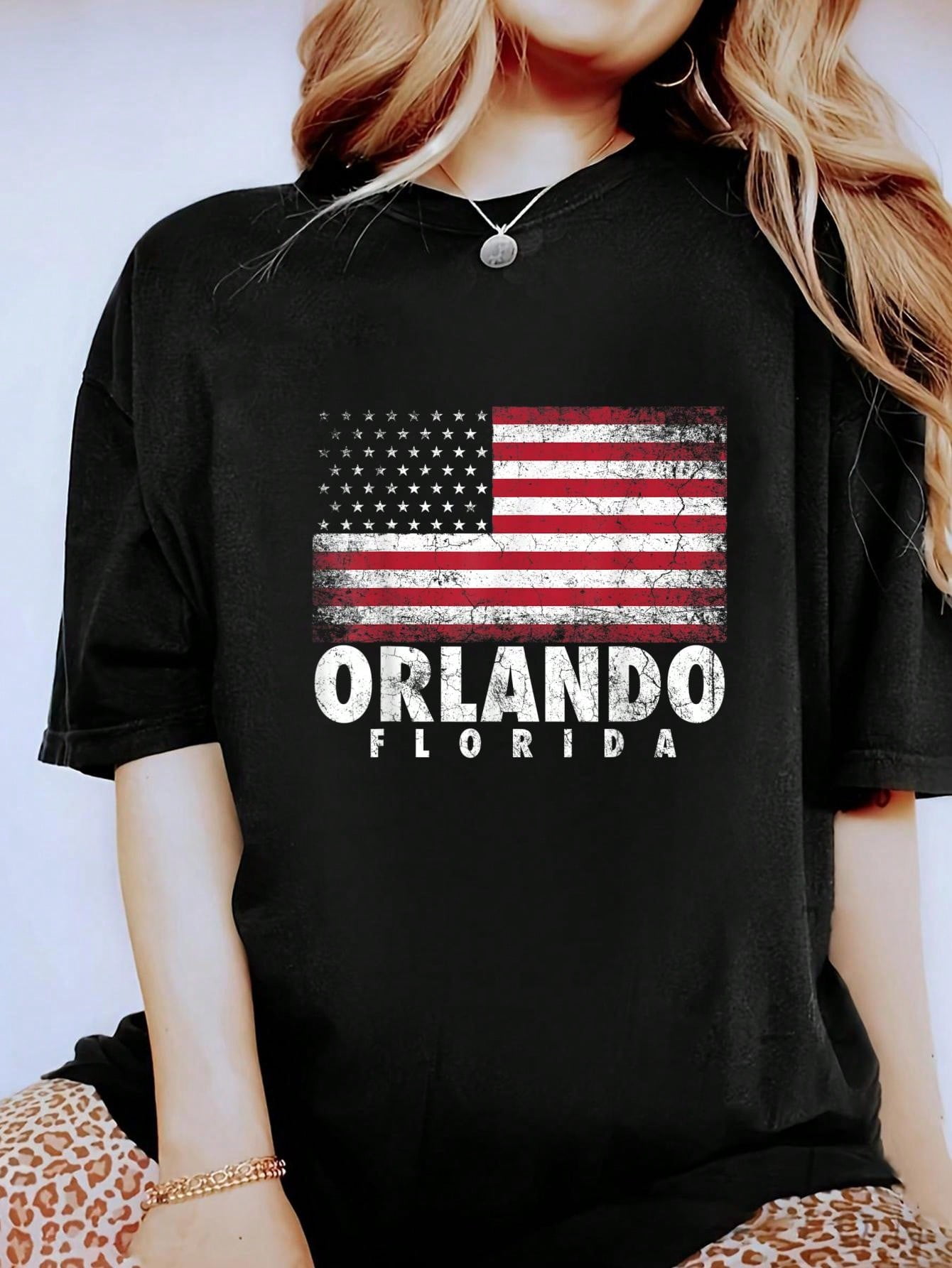 4th Of July Gift For Men Women Orlando Florida American Flag T-Shirt ...