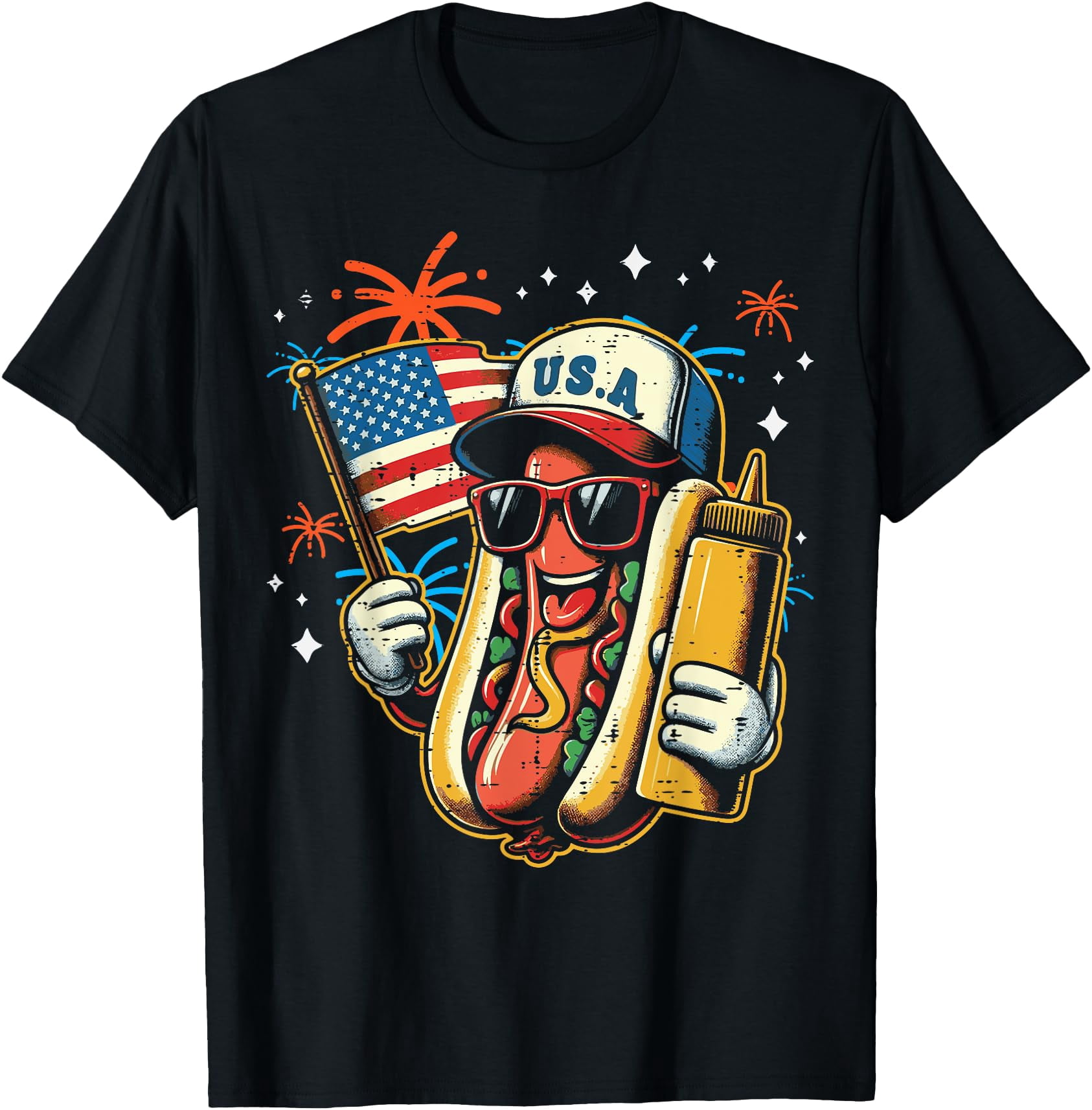 4th Of July Hotdog American Flag Funny Kids Women Men T-Shirt - Walmart.com