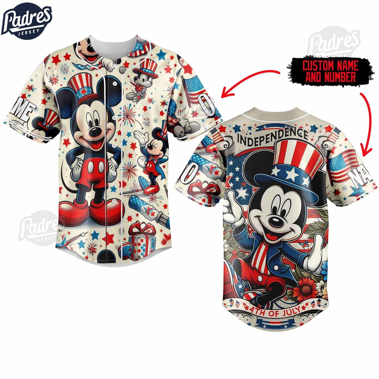 4th Of July Independence day Mickey Mouse Custom Baseball Jersey ...