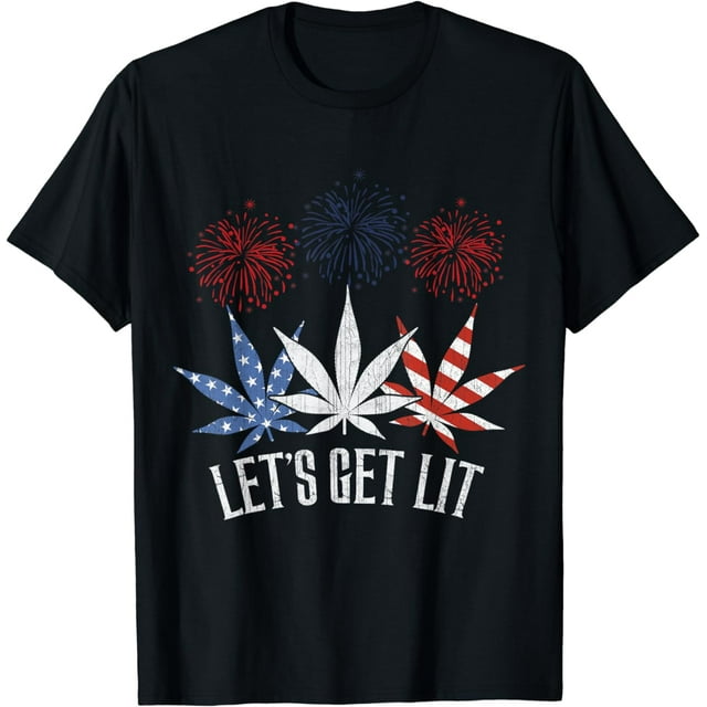 4th Of July Let's Get Lit Weed American Flag Marijuana 420 T-Shirt ...