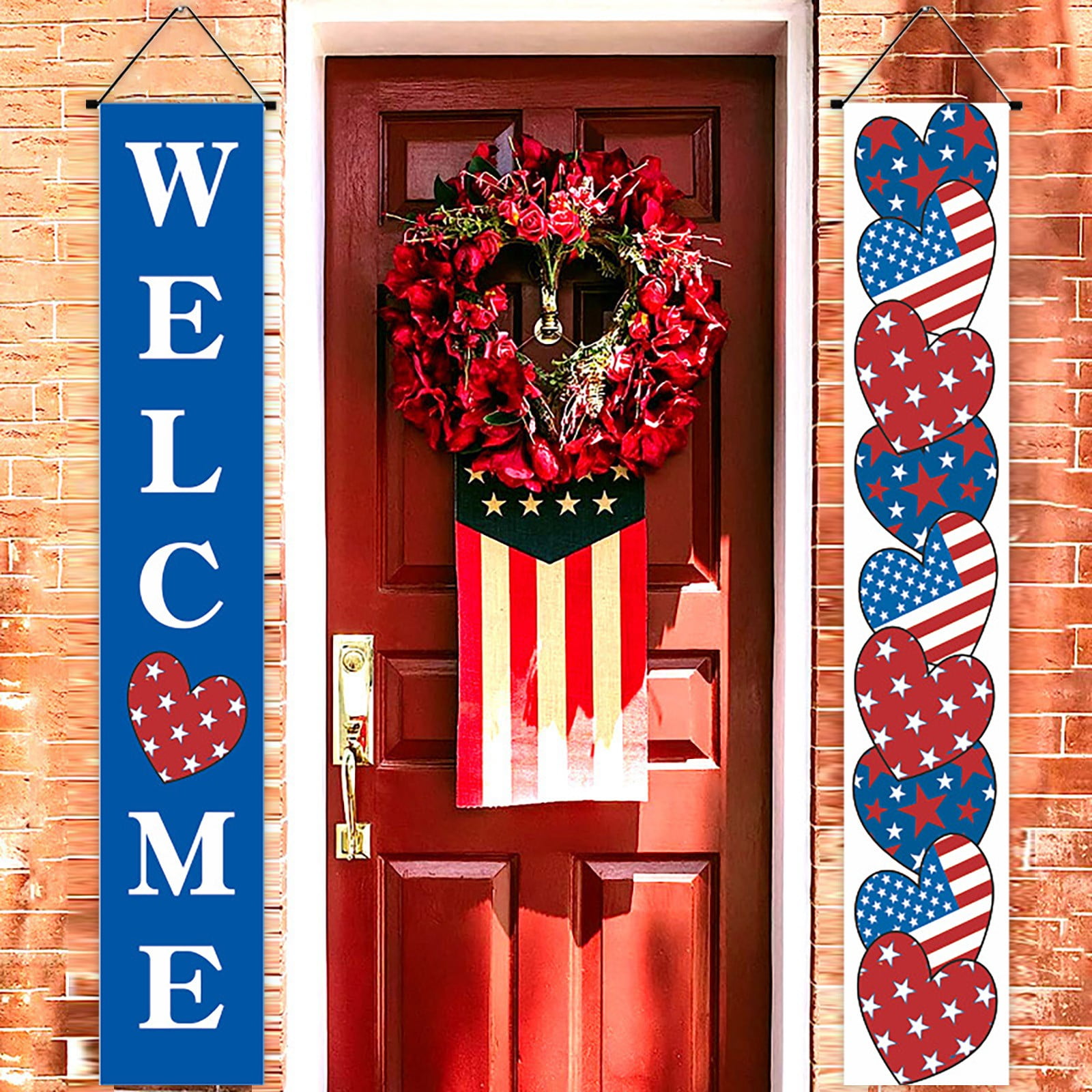 4th Of July Memorial Day Welcome Porch Sign Patriotic Black Banner ...