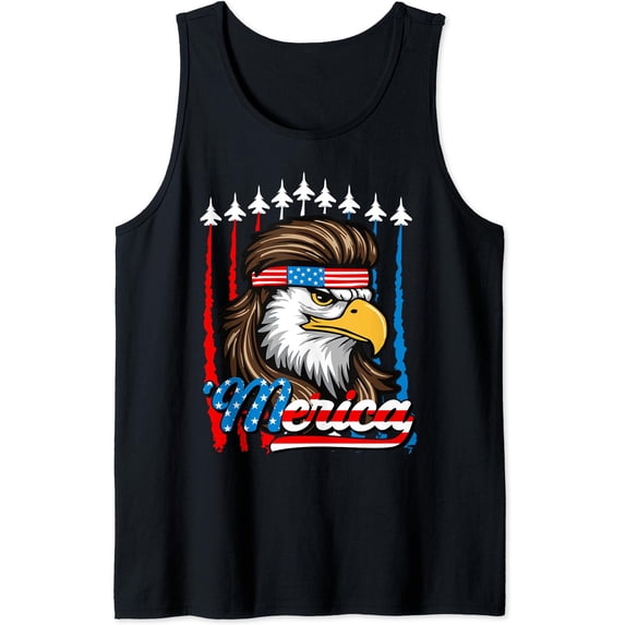 4th Of July Merica USA Flag Bald Eagle Patriotic Fighter Jet Tank Top ...